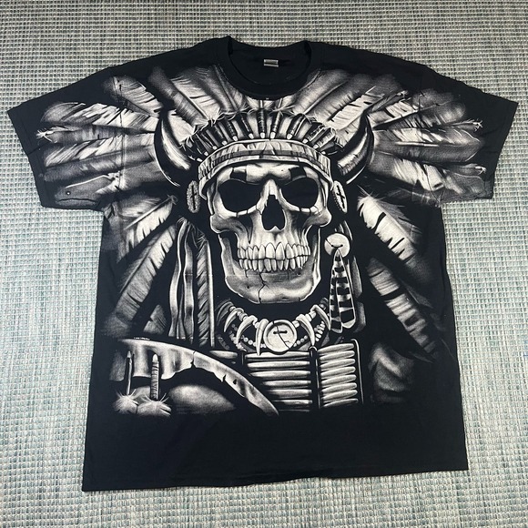 Liquid Blue | Shirts | Liquid Blue Skeleton Native Indian Chief Skull ...